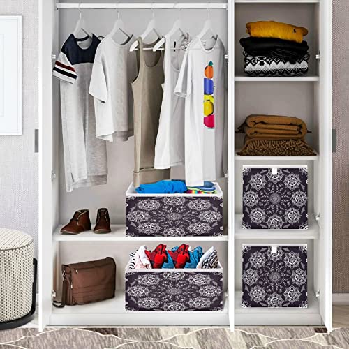 Kigai Black Mandala Cube Storage Bins - 11x11x11 In Large Foldable Storage Basket Fabric Storage Baskes Organizer for Toys, Books, Shelves, Closet, Home Decor