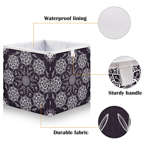 Kigai Black Mandala Cube Storage Bins - 11x11x11 In Large Foldable Storage Basket Fabric Storage Baskes Organizer for Toys, Books, Shelves, Closet, Home Decor