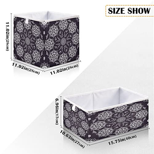 Kigai Black Mandala Cube Storage Bins - 11x11x11 In Large Foldable Storage Basket Fabric Storage Baskes Organizer for Toys, Books, Shelves, Closet, Home Decor