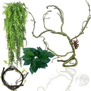 muyg reptile terrarium plants decoration,bearded dragons habitat bendable hanging jungle vines decor lizard tank artificial leaves plant accessories for lizards snake geckos chameleon