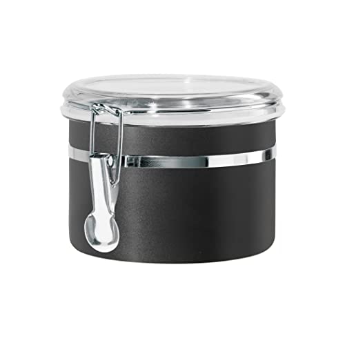 Oggi Stainless Steel Kitchen Canister 26oz, Black - Airtight Clamp Lid, Clear See-Thru Top - Ideal for Kitchen Storage, Food Storage, Pantry Storage. Size 5" x 3.5". (5300.3)