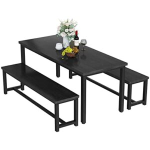 Recaceik 47" Dining Room Table Set with 2 Benches, Kitchen Dining Table Set for 4 Persons, Space Saving Kitchen Table and Chair Set for Dining Room, Small Space, Breakfast Nook(Black)