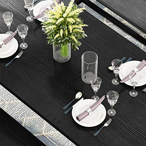 Recaceik 47" Dining Room Table Set with 2 Benches, Kitchen Dining Table Set for 4 Persons, Space Saving Kitchen Table and Chair Set for Dining Room, Small Space, Breakfast Nook(Black)