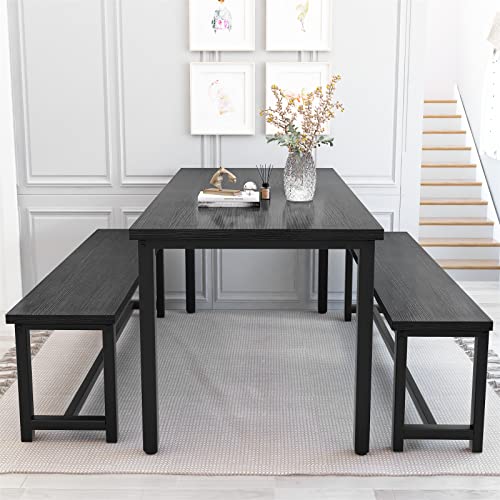 Recaceik 47" Dining Room Table Set with 2 Benches, Kitchen Dining Table Set for 4 Persons, Space Saving Kitchen Table and Chair Set for Dining Room, Small Space, Breakfast Nook(Black)