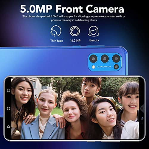 5.45Inch Unlocked Smartphone, 2GB RAM 16GB ROM Full HD Screen, Support WiFi/Bluetooth//GPS/Face Recognition, 3G Cell Phone for Android 10(Blue)