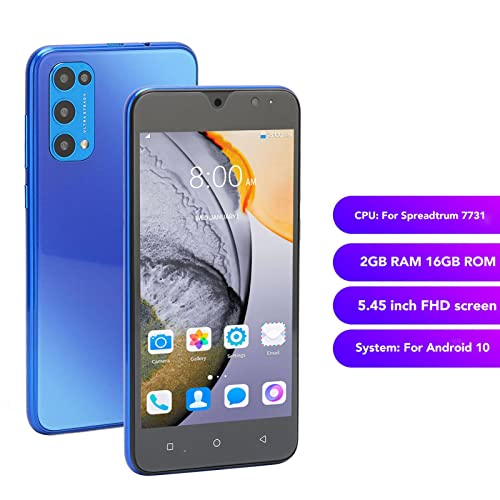 5.45Inch Unlocked Smartphone, 2GB RAM 16GB ROM Full HD Screen, Support WiFi/Bluetooth//GPS/Face Recognition, 3G Cell Phone for Android 10(Blue)