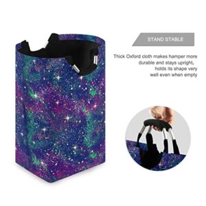 Exnundod Galaxy Night Cosmos Laundry Basket Glitter Stars Large Laundry Hamper Folding Clothes Bag with Handle Oxford Clothes Washing Bin 22.7 Inch