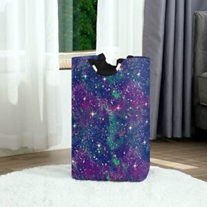 Exnundod Galaxy Night Cosmos Laundry Basket Glitter Stars Large Laundry Hamper Folding Clothes Bag with Handle Oxford Clothes Washing Bin 22.7 Inch