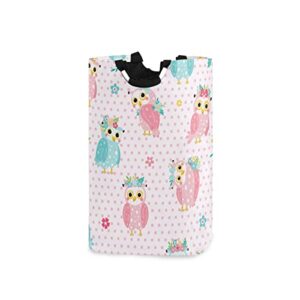 exnundod cute flower owls laundry basket cartoon style large laundry hamper folding clothes bag with handle oxford clothes washing bin 22.7 inch