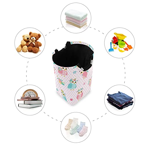 Exnundod Cute Flower Owls Laundry Basket Cartoon Style Large Laundry Hamper Folding Clothes Bag with Handle Oxford Clothes Washing Bin 22.7 Inch