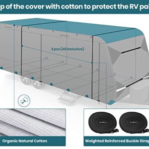 Toy Hauler 27'-30' Travel Trailer RV Cover, UV Protection Camper Covers 8 Layers Top Waterproof Windproof Moving Trailer Motorhome Cover Universial Fit with 6 Gutter Spout Covers 1 Storage Bag