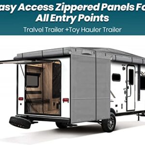 Toy Hauler 27'-30' Travel Trailer RV Cover, UV Protection Camper Covers 8 Layers Top Waterproof Windproof Moving Trailer Motorhome Cover Universial Fit with 6 Gutter Spout Covers 1 Storage Bag