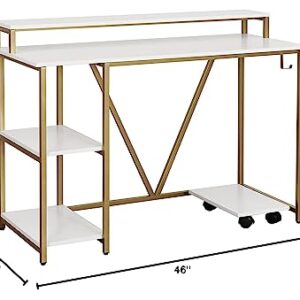 Techni Mobili Computer Desk - Industrial Writing Desk with Storage Shelves, Monitor Stand, & Accessory Holder - Home Office Laptop Computer Table with CPU Caddy & 2-Tier Small Bookshelf Space