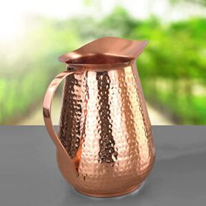 Artisan’s Anvil Copper Pitcher w/Copper Handle and Lid, Pure 100% Hammered Vessel, Heavy Duty Copper Jug, Handmade, 70 fl. Oz, Best for Water, Ayurveda, Moscow Mule, Cocktails