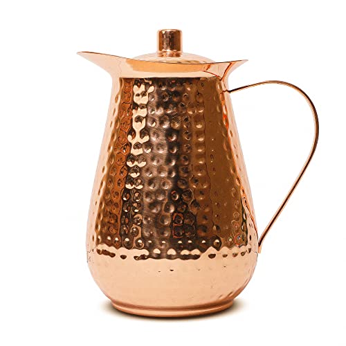 Artisan’s Anvil Copper Pitcher w/Copper Handle and Lid, Pure 100% Hammered Vessel, Heavy Duty Copper Jug, Handmade, 70 fl. Oz, Best for Water, Ayurveda, Moscow Mule, Cocktails