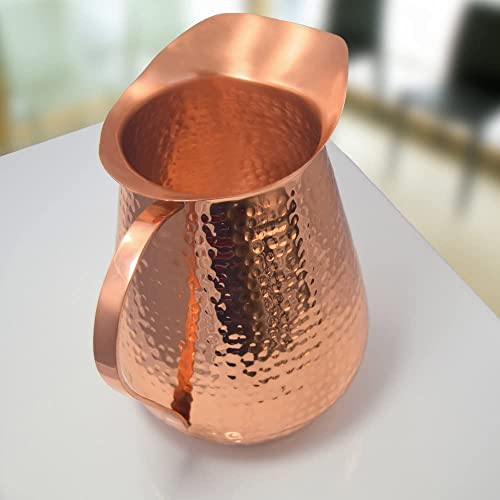 Artisan’s Anvil Copper Pitcher w/Copper Handle and Lid, Pure 100% Hammered Vessel, Heavy Duty Copper Jug, Handmade, 70 fl. Oz, Best for Water, Ayurveda, Moscow Mule, Cocktails