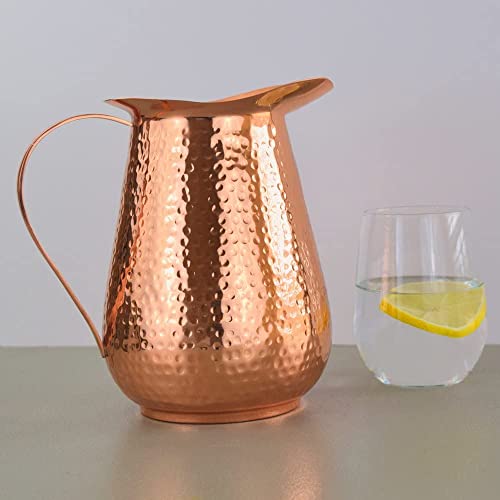 Artisan’s Anvil Copper Pitcher w/Copper Handle and Lid, Pure 100% Hammered Vessel, Heavy Duty Copper Jug, Handmade, 70 fl. Oz, Best for Water, Ayurveda, Moscow Mule, Cocktails