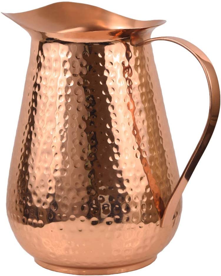 Artisan’s Anvil Copper Pitcher w/Copper Handle and Lid, Pure 100% Hammered Vessel, Heavy Duty Copper Jug, Handmade, 70 fl. Oz, Best for Water, Ayurveda, Moscow Mule, Cocktails