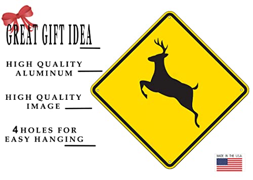 Funny Metal Warning Deer Crossing XING Tin Sign Wall Décor Man Cave Bar Buck Hunting Hunter