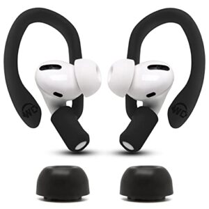 wc hookz + wc tipz - over ear hooks and memory foam tips combo for airpods pro by wicked cushions | black & black