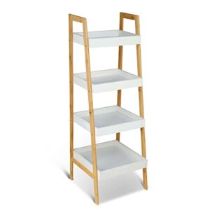 magshion 4-tier ladder shelf casual home basics modern bookshelf organizer, storage rack shelves, decorative leaning bookshelf for bathroom, living room, corner display bookcase