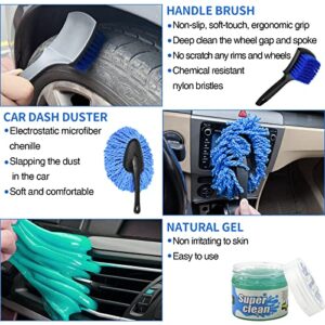 Car Detailing Brushes kit,28Pcs Car Cleaning Drill Brush Set with Detailing Brushes and Microfiber Wash Mitt, Buffing Polishing Sponge Pads,Auto Cleaning Tools Kit for Interior&Exterior, Tire, Wheels