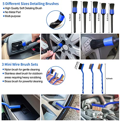 Car Detailing Brushes kit,28Pcs Car Cleaning Drill Brush Set with Detailing Brushes and Microfiber Wash Mitt, Buffing Polishing Sponge Pads,Auto Cleaning Tools Kit for Interior&Exterior, Tire, Wheels