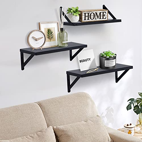 Black Floating Shelves, Modern Black Wall Shelf for Bathroom, Wood Floating Shelf Wall Mounted for Home Decor, Storage Hanging Shelves for Living Room, Bedroom, Office