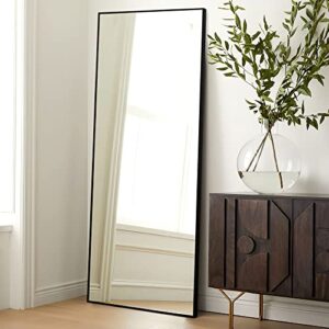 neutype 64" x 21" full length mirror, aluminum alloy frame floor mirror with stand, large bedroom mirror, free standing or wall mounted or leaning against wall, black