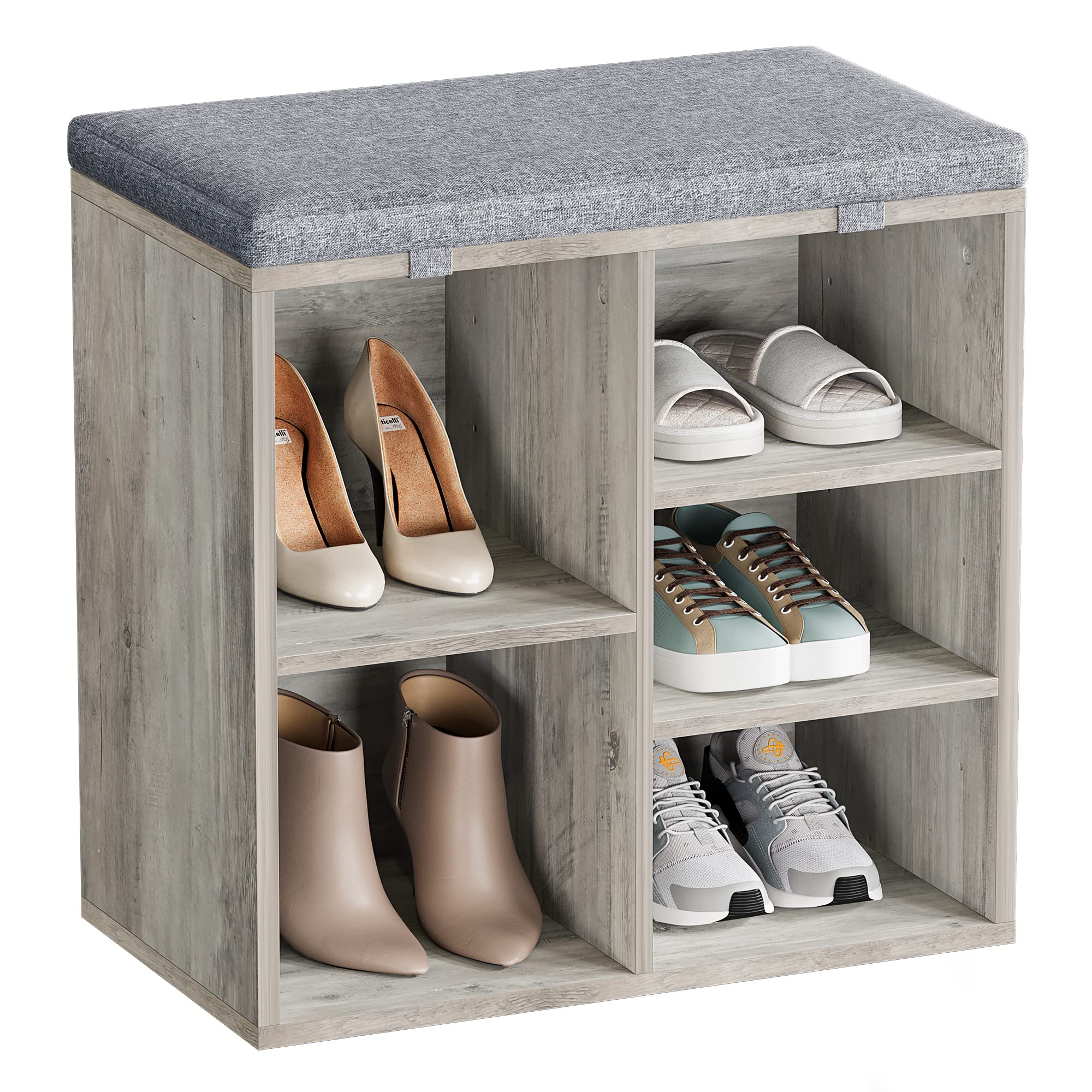 IDEALHOUSE Shoe Storage Bench Cubby Organizer for Entryway - 20" Shoe Bench Storage Rack with Foam Pad Seating Cushion for Hallway Bedroom Living Room Dorm and Small Apartment