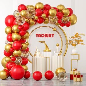 red gold balloons garland kit, 120pcs 18 12 10 5in red and gold balloons with gold confetti balloons for valentines wedding bachelorette birthday baby shower engagements anniversary party decorations