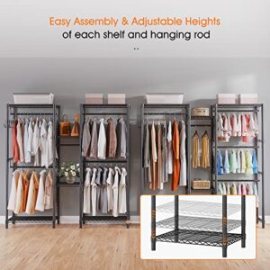 IDEALHOUSE Garment Rack, Heavy Duty Clothes Rack for Hanging Clothes Capacity 900 LBS, Bedroom Clothing Rack Freestanding Metal Closet Wardrobe Rack with Shelves (1''D)