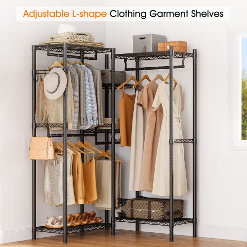 IDEALHOUSE Garment Rack, Heavy Duty Clothes Rack for Hanging Clothes Capacity 900 LBS, Bedroom Clothing Rack Freestanding Metal Closet Wardrobe Rack with Shelves (1''D)