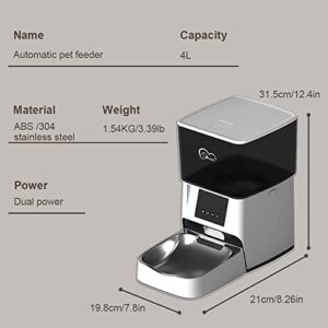 DOEL Automatic Cat Feeder Timed and Quantitative Feeding with Stainless Steel Bowl APP Remote Control with Dual Power Dry Food Pet Feeder 4L