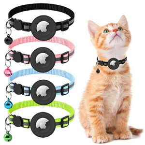 vyaji 4pcs airtag cat collar - cat airtag collar with silicone airtag holder and bell - adjustable double layer nylon breakaway cat collars - 0.2in reflective strip