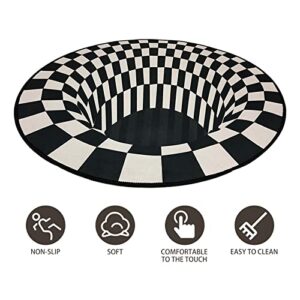 TTSITG 3D Visual Illusion Area Rug, Black and White Stereo Vision Circular Blanket Durable Black Hole Stereo Vision Zebra Non-Slip Area Rugs for Bedroom, Playroom, Kids Room, Living Room (16 inch)