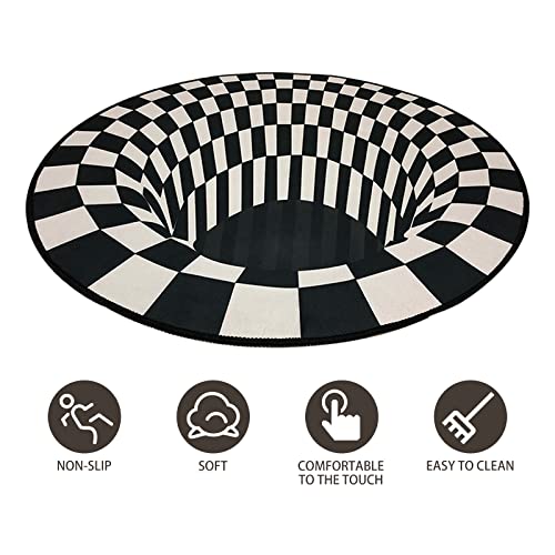 TTSITG 3D Visual Illusion Area Rug, Black and White Stereo Vision Circular Blanket Durable Black Hole Stereo Vision Zebra Non-Slip Area Rugs for Bedroom, Playroom, Kids Room, Living Room (16 inch)