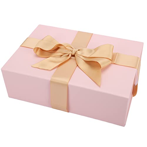 MONDEPAC Gift Box 11x7.5x3.5 Inches,Pink Gift Box with Magnetic Lid，Large Gift Box Contains Card, Ribbon, Shredded Paper Filler Gift Box for Valentine's Day Gift Packaging