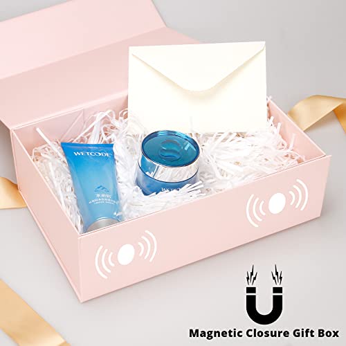 MONDEPAC Gift Box 11x7.5x3.5 Inches,Pink Gift Box with Magnetic Lid，Large Gift Box Contains Card, Ribbon, Shredded Paper Filler Gift Box for Valentine's Day Gift Packaging