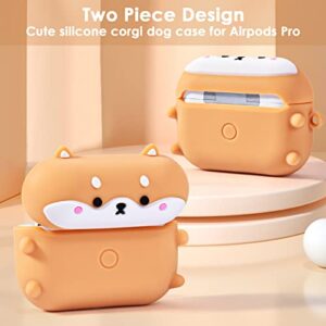 Cute Corgi Case for Airpods Pro, Filoto Airpod Pro Case Cover with Keychain for Women Girls Boys, Kawaii Soft Silicone Protective Cases(Corgi)