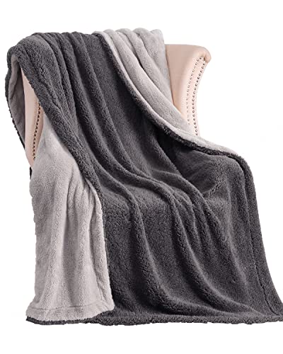 Panku Ultra-Soft Micromink Thick Sherpa Blanket Twin Size for Bed, Reversible Fuzzy Warm Throw Blanket All Season for Men Women Gifts (60X80 Black and Grey)