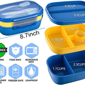 Stackable Bento Box Adult Lunch box- Leakproof Bento Box Lunch Containers for Adult, 64-oz Lunch Box with Utensil Set and Dressing Container, 5 Compartments Large Capacity -Blue Yellow