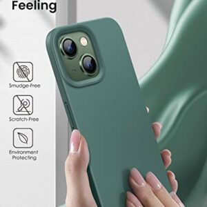 OuXul iPhone 14 Silicone Case, for iPhone 13 Case [Military Grade Drop Protection] [Anti-Scratch Microfiber Lining] Silicone Ultra Slim Cover Shockproof Phone Case 6.1 inch, Forest Green