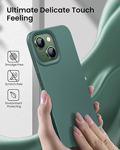 OuXul iPhone 14 Silicone Case, for iPhone 13 Case [Military Grade Drop Protection] [Anti-Scratch Microfiber Lining] Silicone Ultra Slim Cover Shockproof Phone Case 6.1 inch, Forest Green