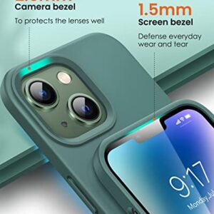 OuXul iPhone 14 Silicone Case, for iPhone 13 Case [Military Grade Drop Protection] [Anti-Scratch Microfiber Lining] Silicone Ultra Slim Cover Shockproof Phone Case 6.1 inch, Forest Green