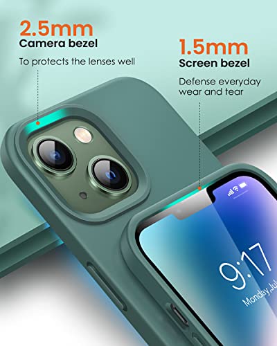 OuXul iPhone 14 Silicone Case, for iPhone 13 Case [Military Grade Drop Protection] [Anti-Scratch Microfiber Lining] Silicone Ultra Slim Cover Shockproof Phone Case 6.1 inch, Forest Green