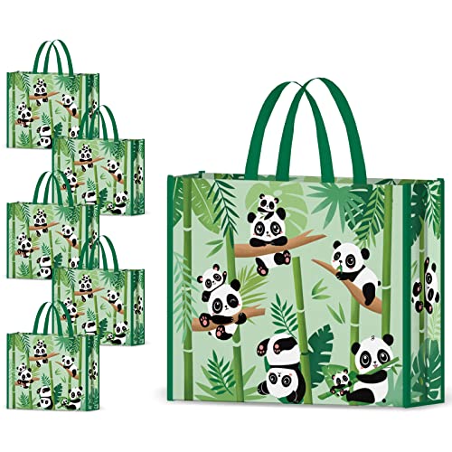 NymphFable 5 Pack Reusable Shopping Bags Panda Bamboo Grocery Bags Waterproof Tote Bag Gift Bags 50LBS