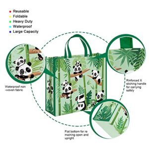 NymphFable 5 Pack Reusable Shopping Bags Panda Bamboo Grocery Bags Waterproof Tote Bag Gift Bags 50LBS