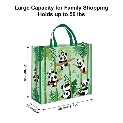 NymphFable 5 Pack Reusable Shopping Bags Panda Bamboo Grocery Bags Waterproof Tote Bag Gift Bags 50LBS