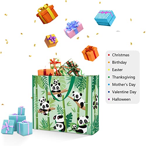 NymphFable 5 Pack Reusable Shopping Bags Panda Bamboo Grocery Bags Waterproof Tote Bag Gift Bags 50LBS